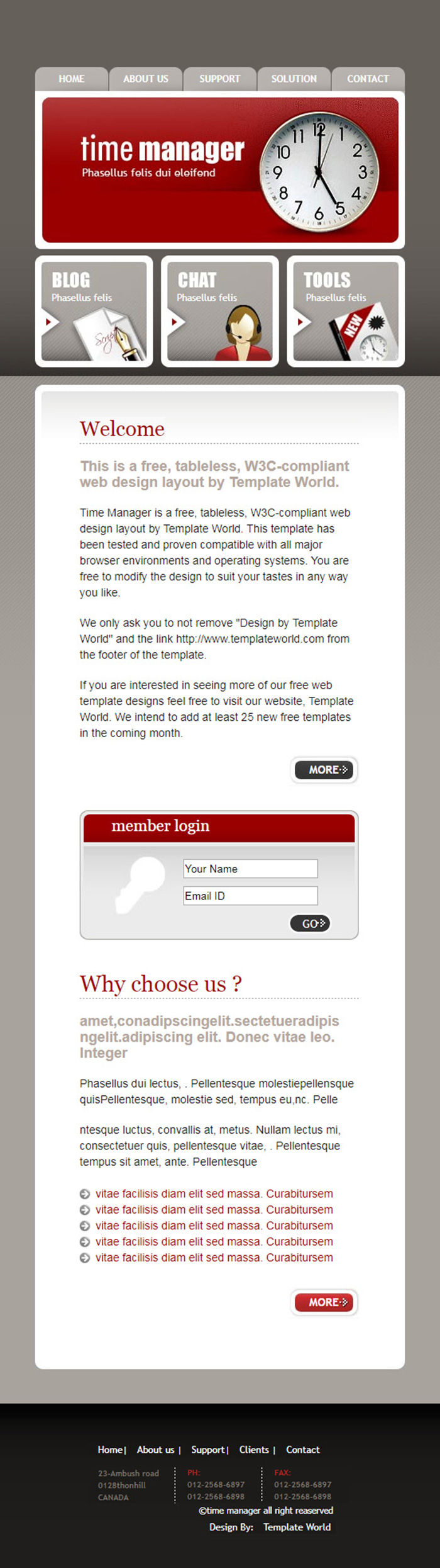 Free Time Manager Website Template - Free Website Templates, HTML5 ...